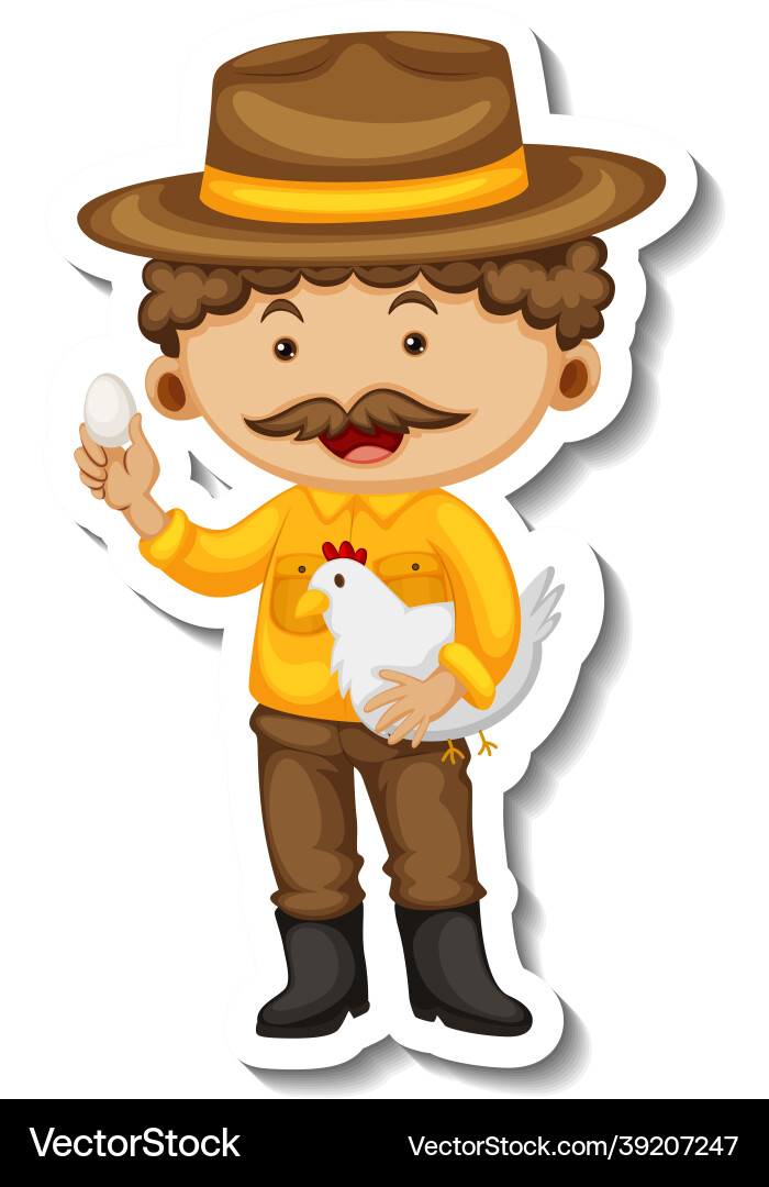 Sticker template with a farmer man holding a Vector Image