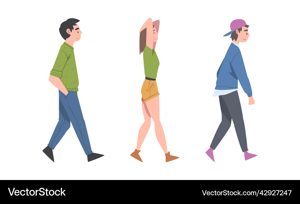 Walking man and woman character taking steps Vector Image