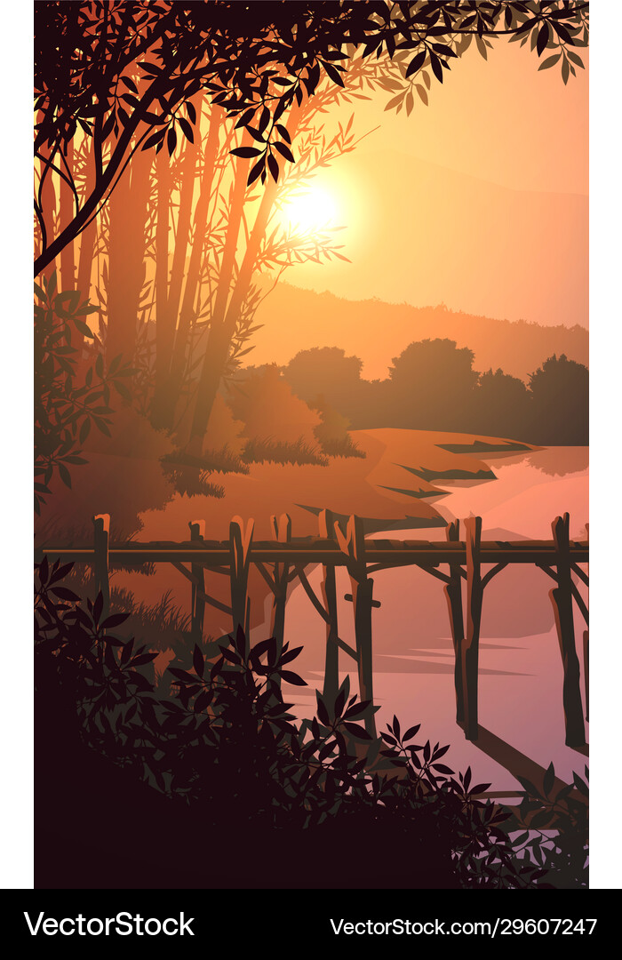Wooden port at edge marsh Royalty Free Vector Image
