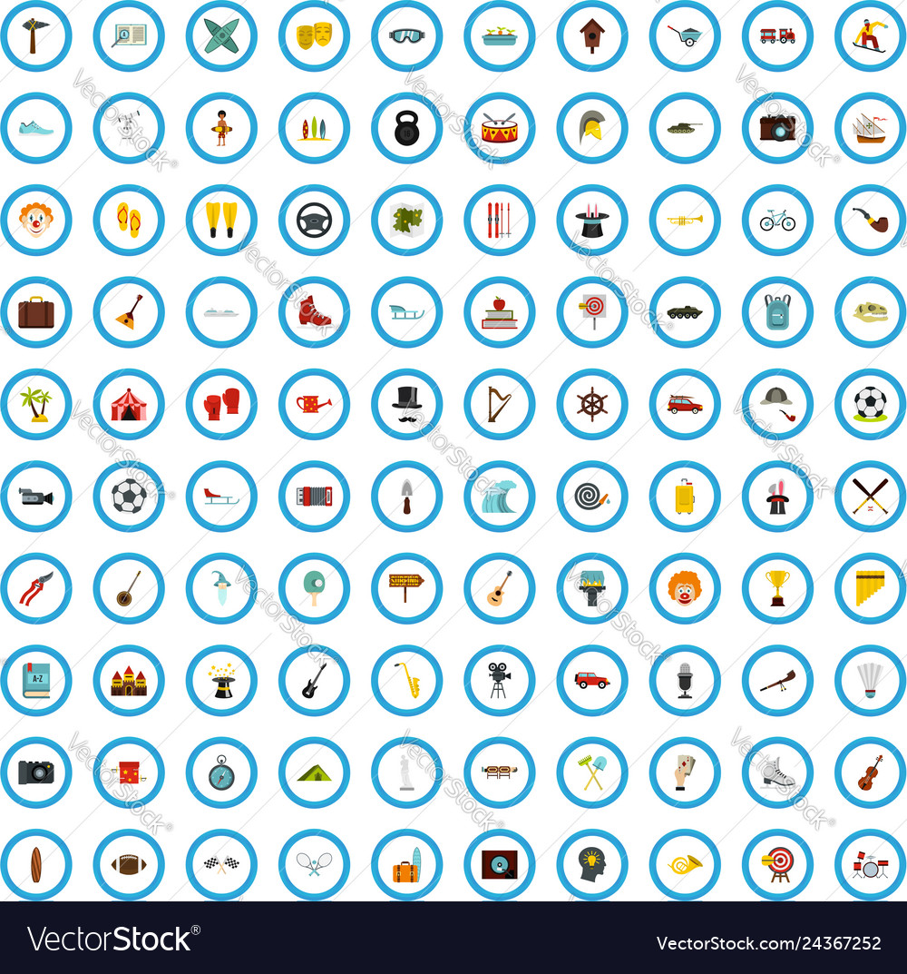 100 hobby icons set flat style Royalty Free Vector Image 100 hobby icons set flat style Royalty Free Vector Image