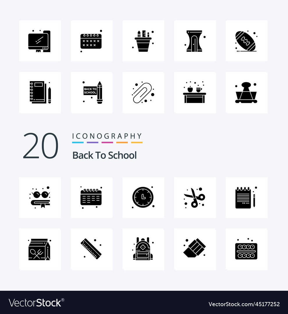 20 back to school solid glyph icon pack like back Vector Image