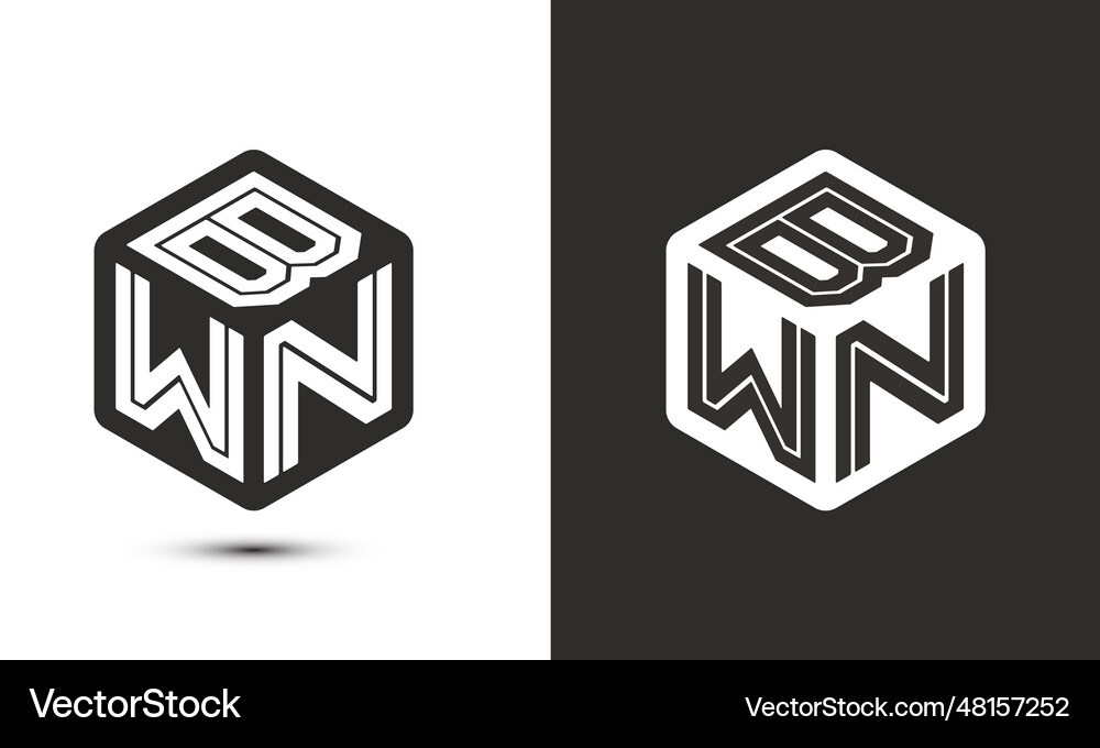 Bwn letter logo design with cube logo logo modern Vector Image