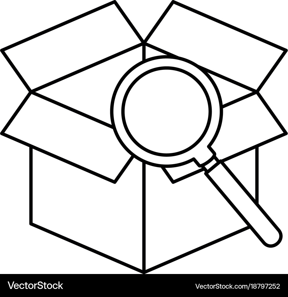 Carton box with magnifying glass Royalty Free Vector Image