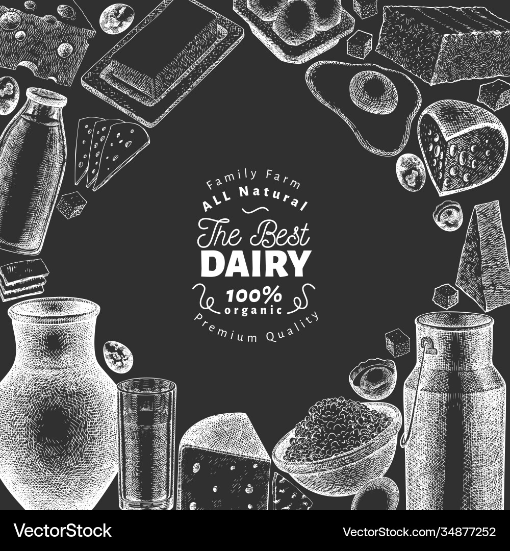 Farm food design template hand drawn dairy Vector Image