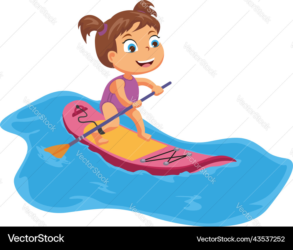 Funny girl riding on sup board floating Royalty Free Vector