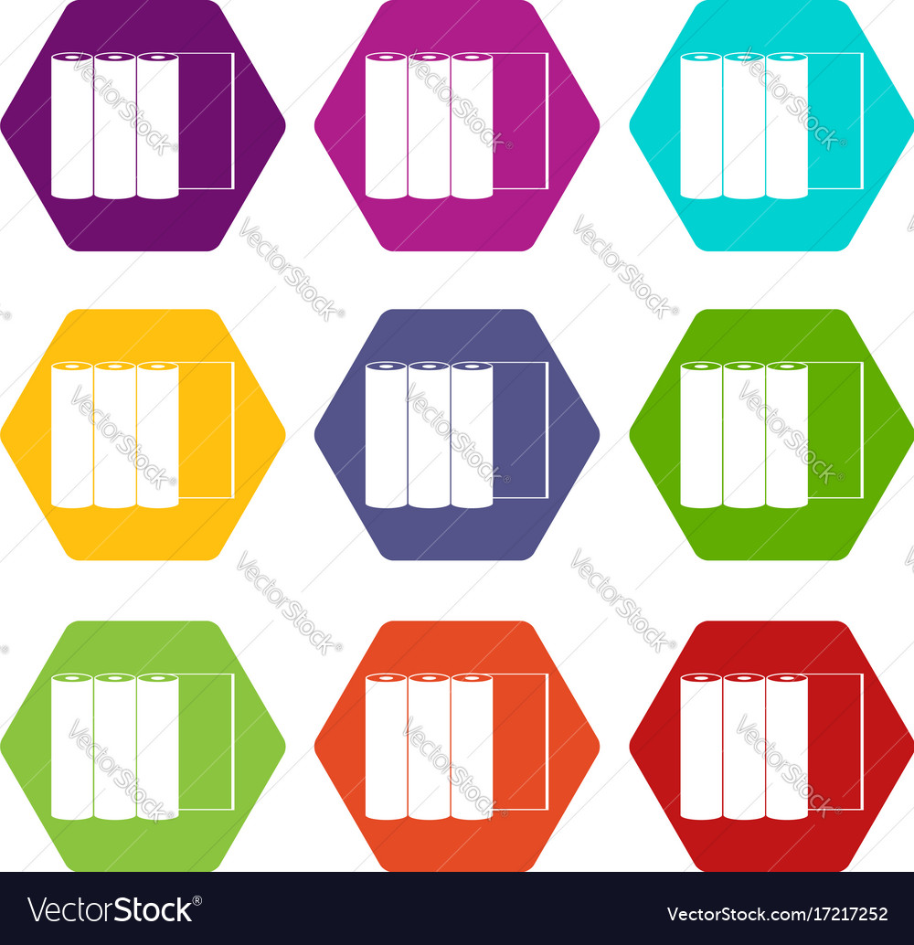 Rolls paper icon set color hexahedron Royalty Free Vector