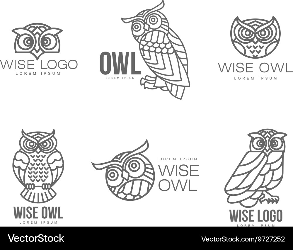 Set of black and white owl logo templates Vector Image