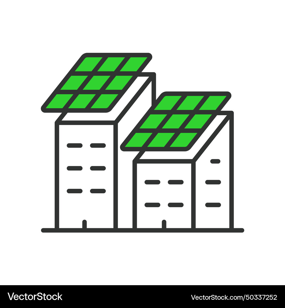 Solar panels on a building icon in line design Vector Image