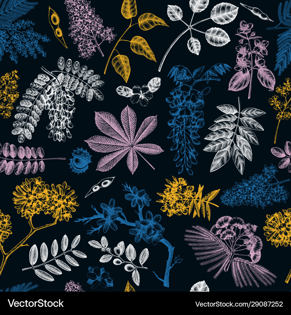 Spring trees in flowers seamless pattern hand Vector Image