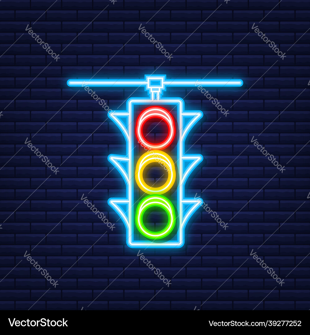 Traffic light icon pedestrian sign neon style Vector Image