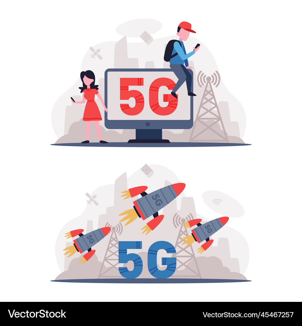 5g network wireless technology with man and woman Vector Image