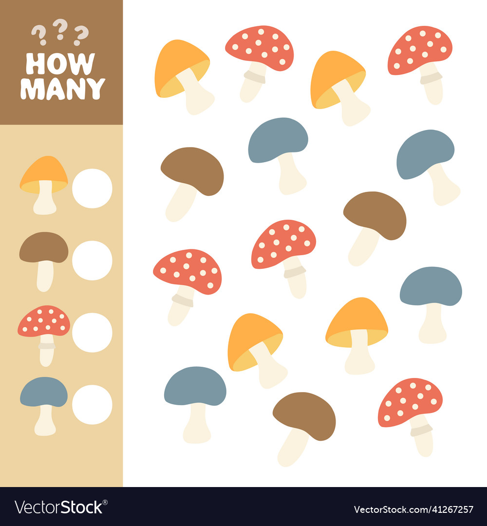 Counting game how many mushrooms educational Vector Image