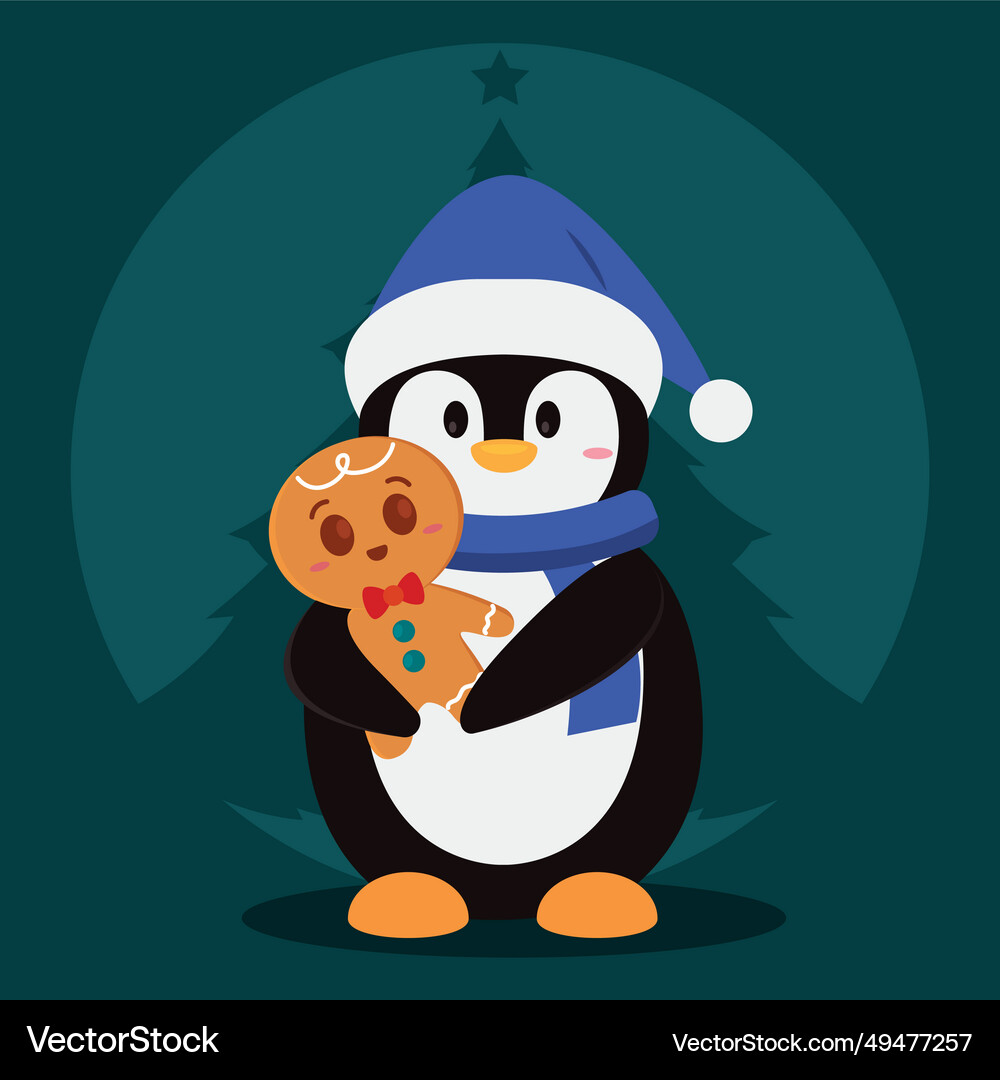 Cute christmas penguin with gingerbread cookie Vector Image