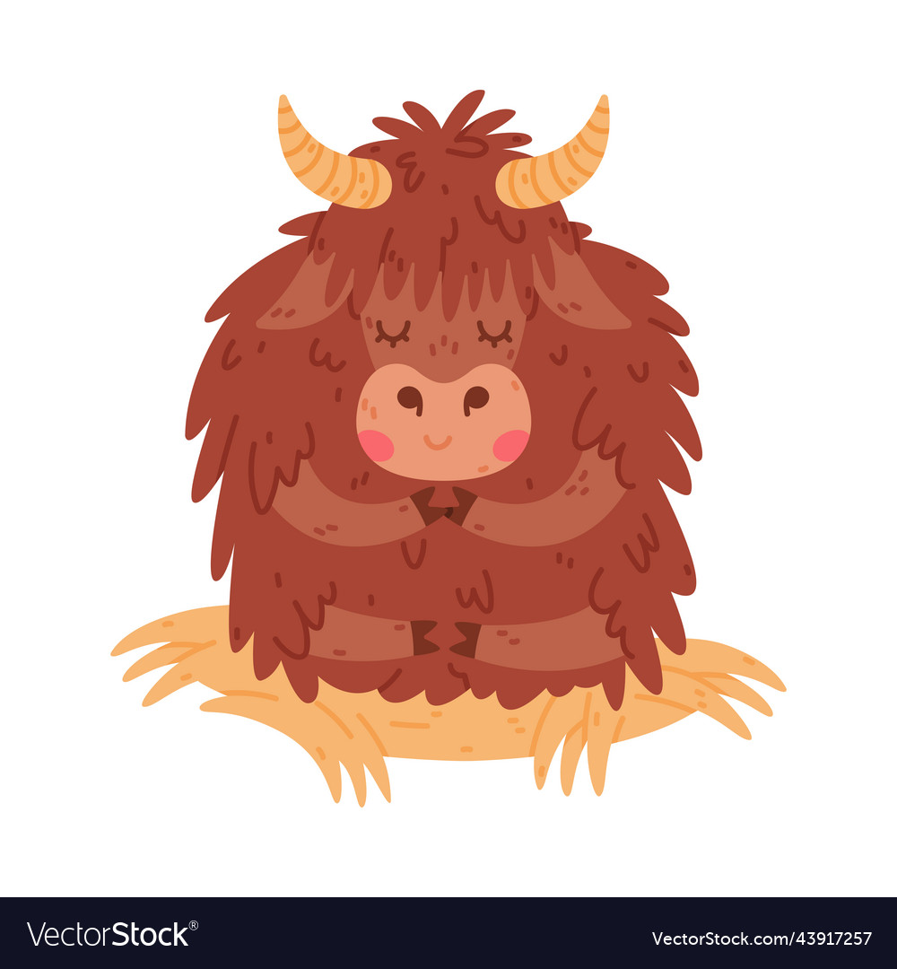 Cute yak character with dense fur and horns Vector Image