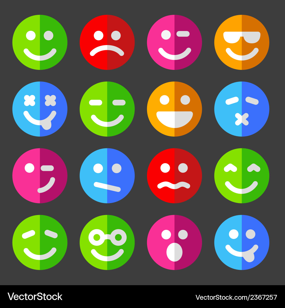 Flat and round emotion icons with smiley faces Vector Image