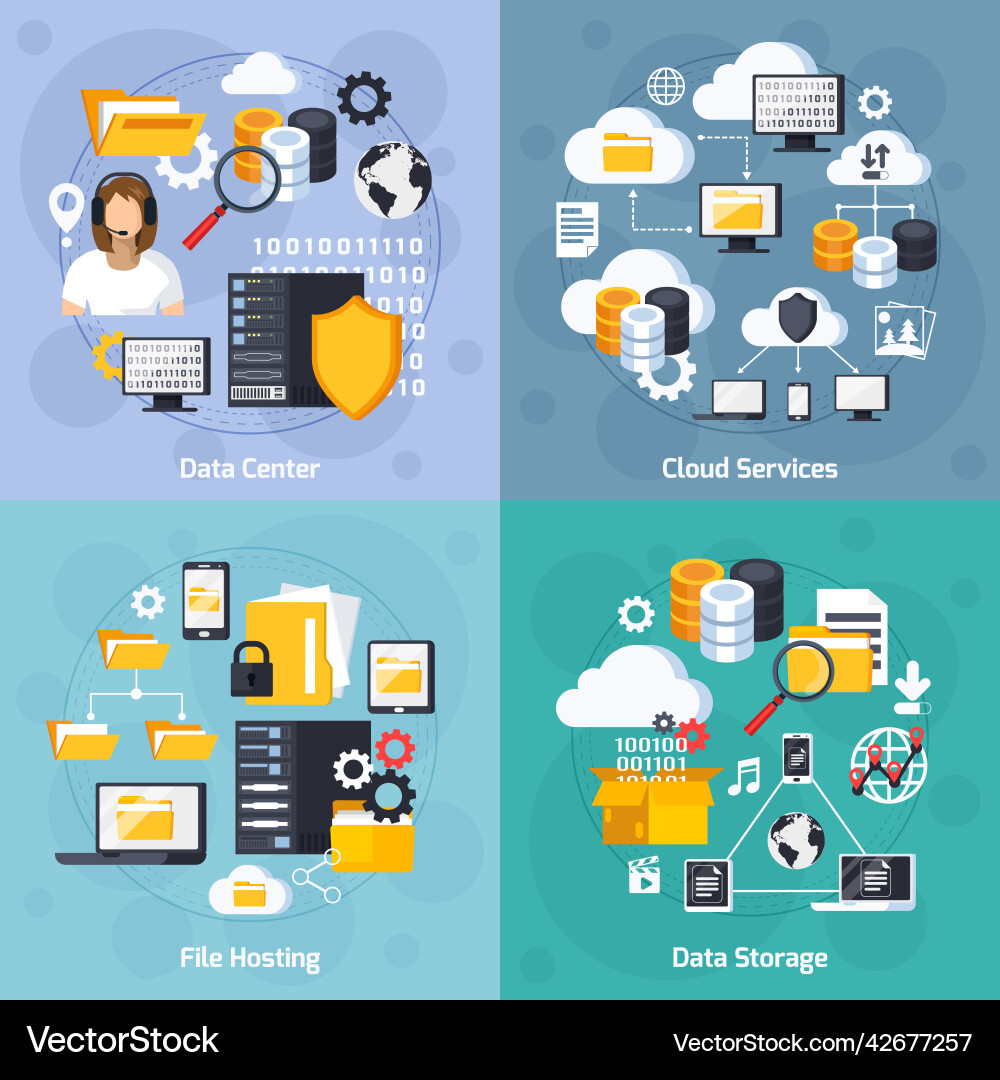 Hosting services concept icons set Royalty Free Vector Image