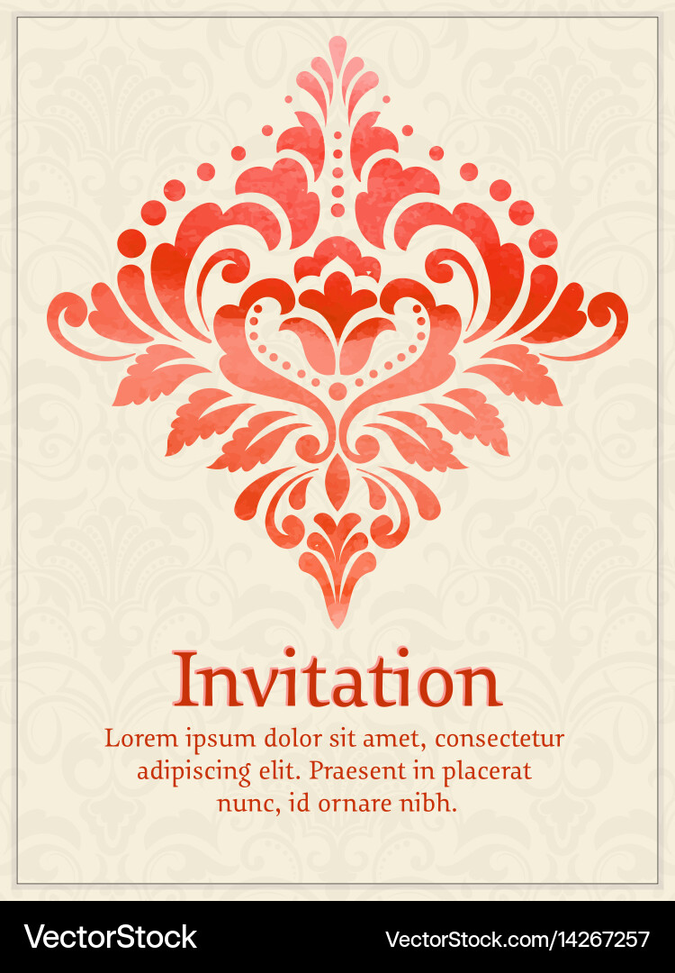 Invitation card with watercolor damask element Vector Image