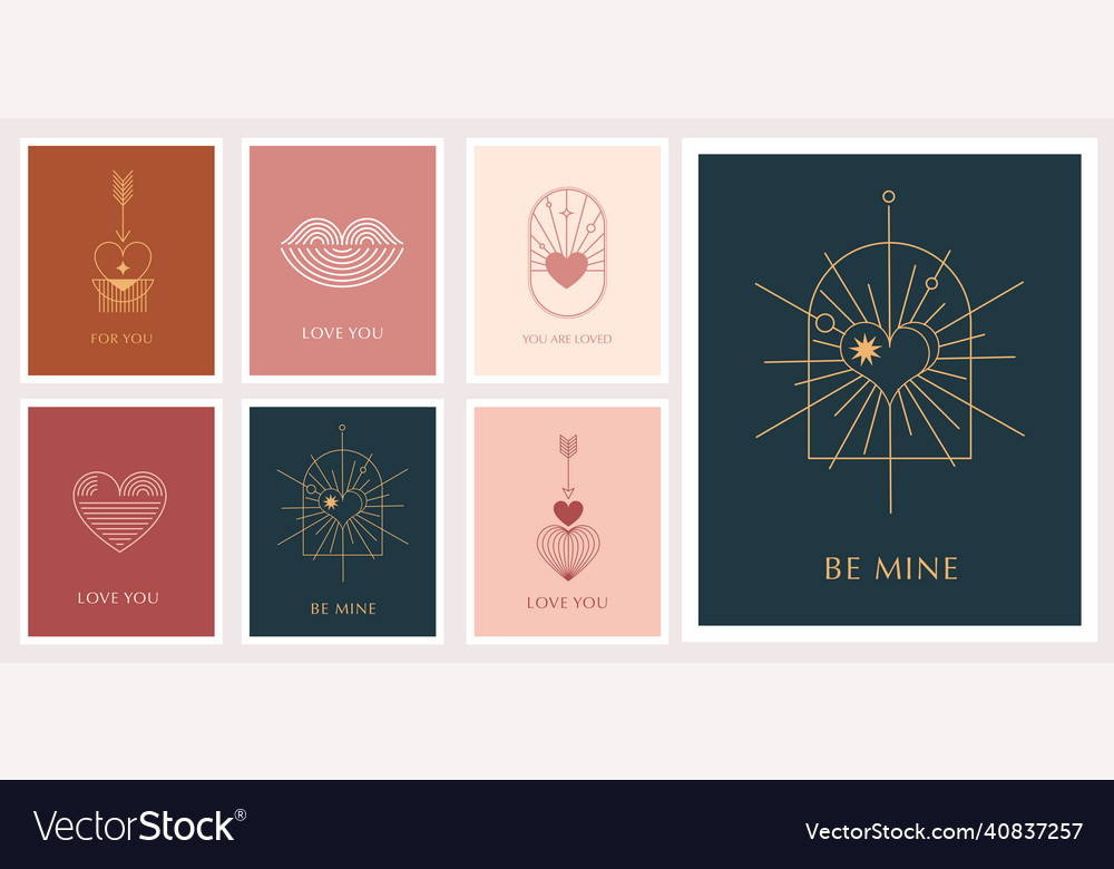 Minimalist bohemian valentines day greeting cards Vector Image