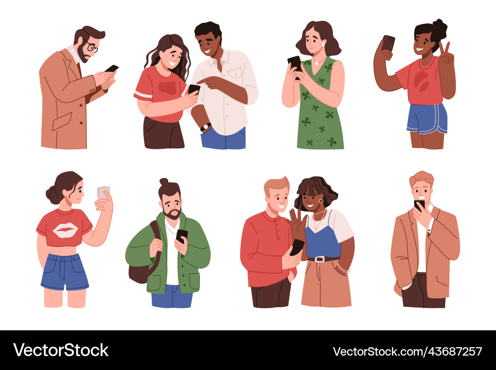 People with mobile phones device messenger sad Vector Image