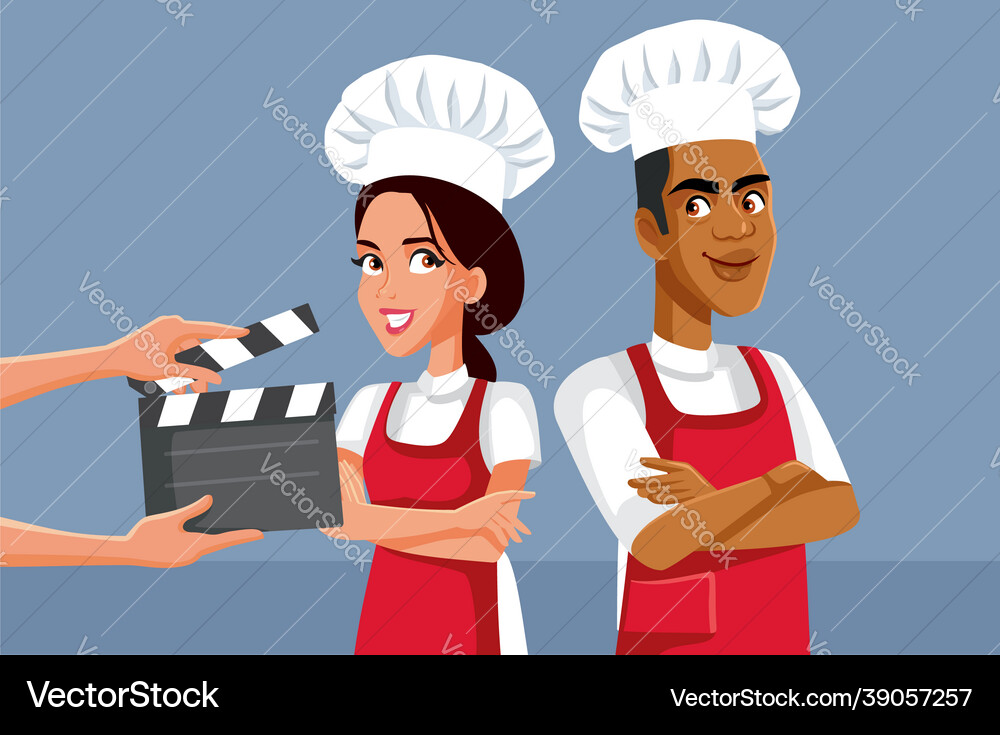Production team filming cooking show Royalty Free Vector
