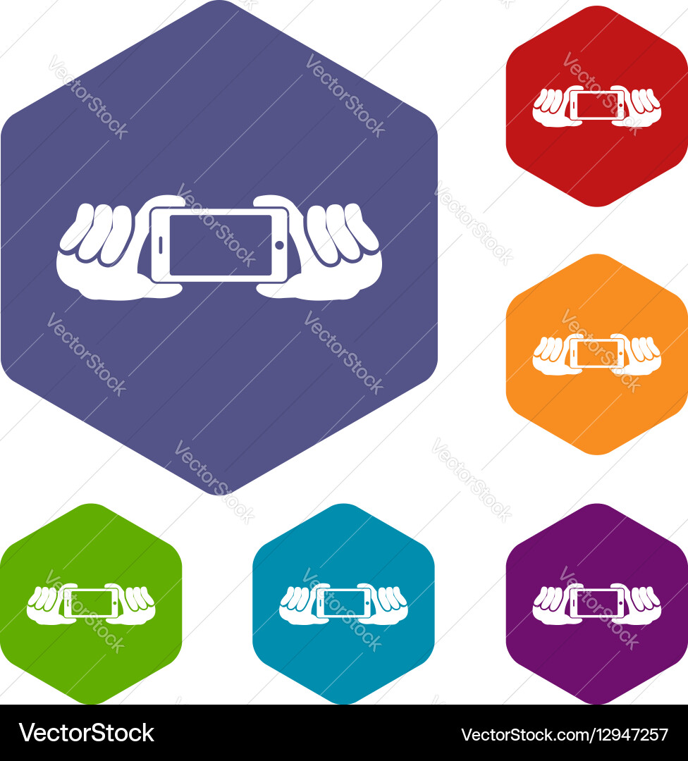 Two hands holding mobile phone icons set Vector Image