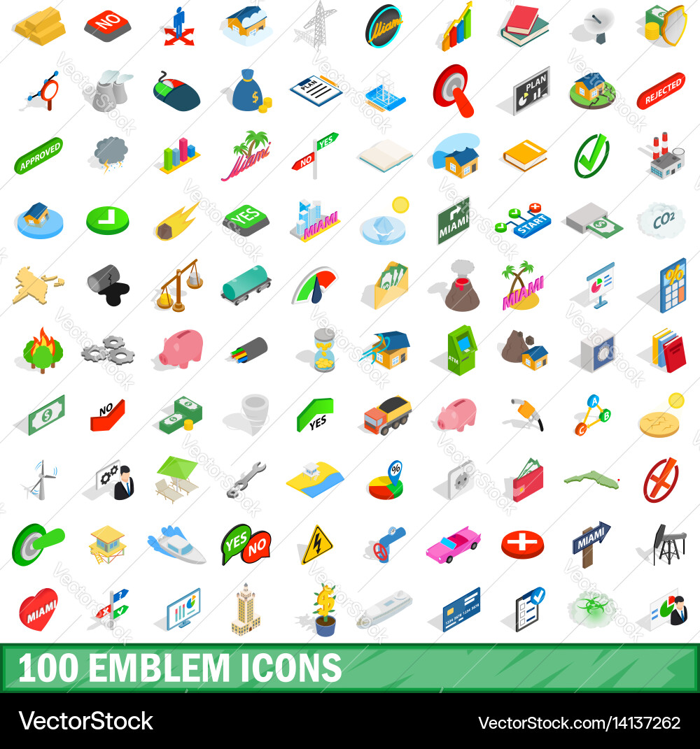 100 emblem icons set isometric 3d style Royalty Free Vector