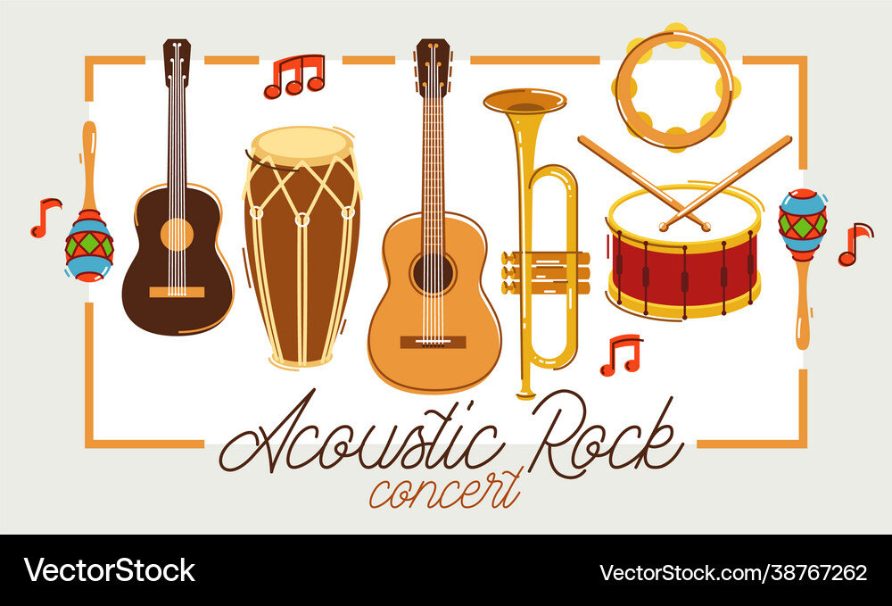 Acoustic music instruments poster flat isolated Vector Image