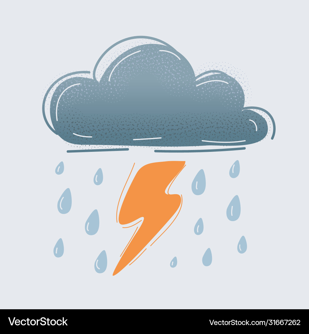 Blue cartoon style raining icon with lighting Vector Image