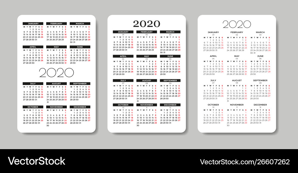 Calendar 2020 design template Royalty Free Vector Image