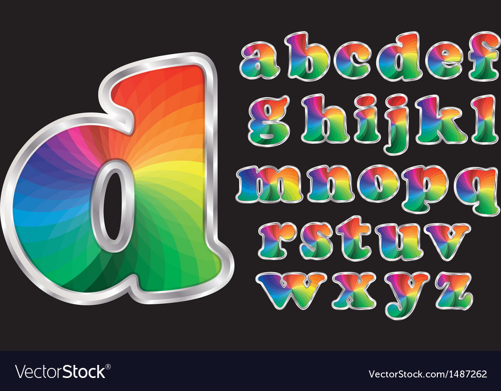 Colorful rainbow alphabet with silver frame Vector Image