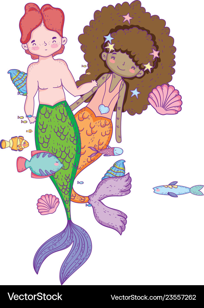 Couple mermaids undersea scene Royalty Free Vector Image