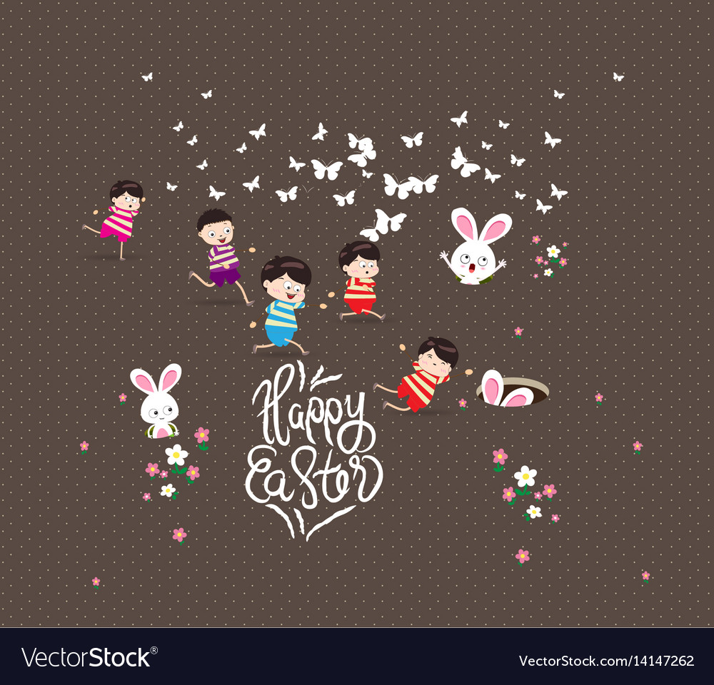 Happy easter kids bunny grass Royalty Free Vector Image
