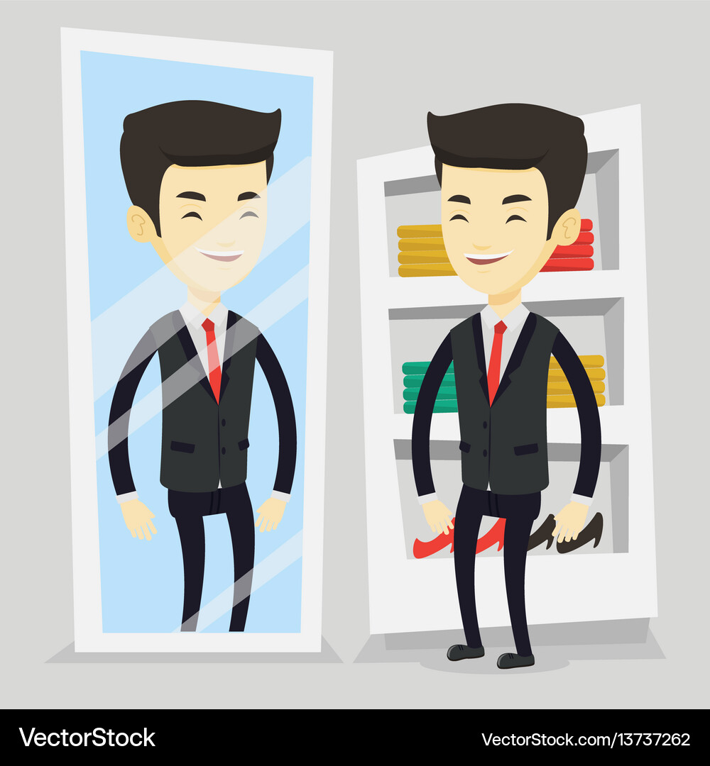 Man trying on clothes in dressing room Royalty Free Vector