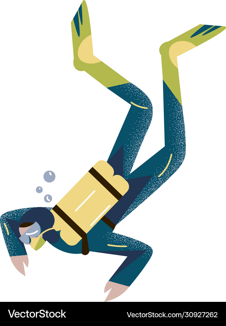 Scuba diver swimming underwater and diving deep Vector Image