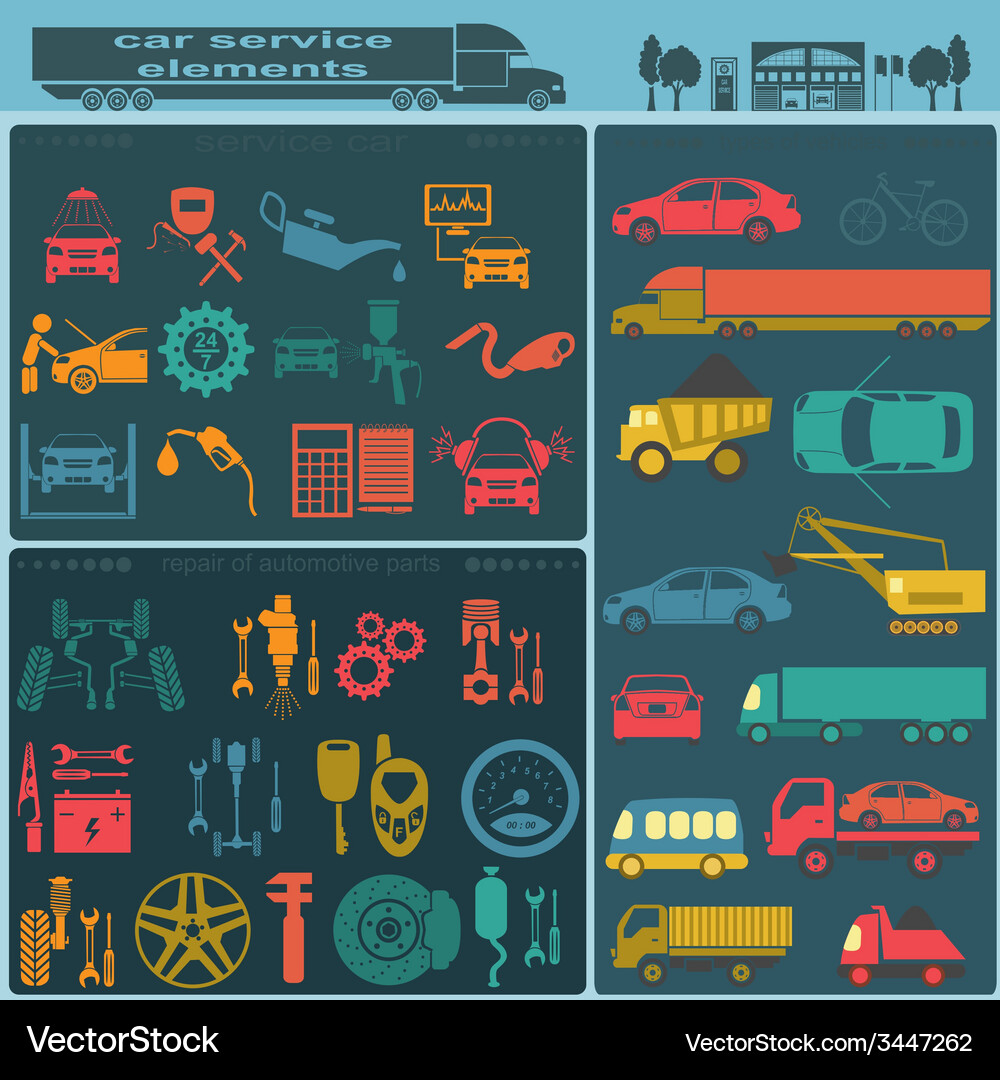 Set of auto repair service elements for creating Vector Image