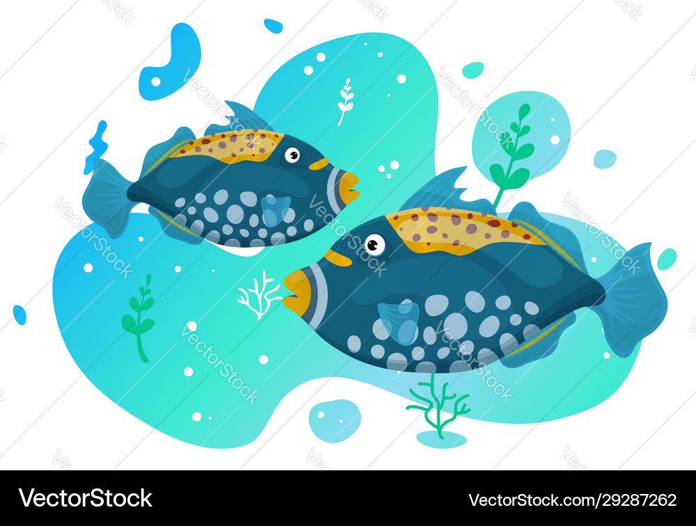Two cute tropical fish in sea brightly Royalty Free Vector