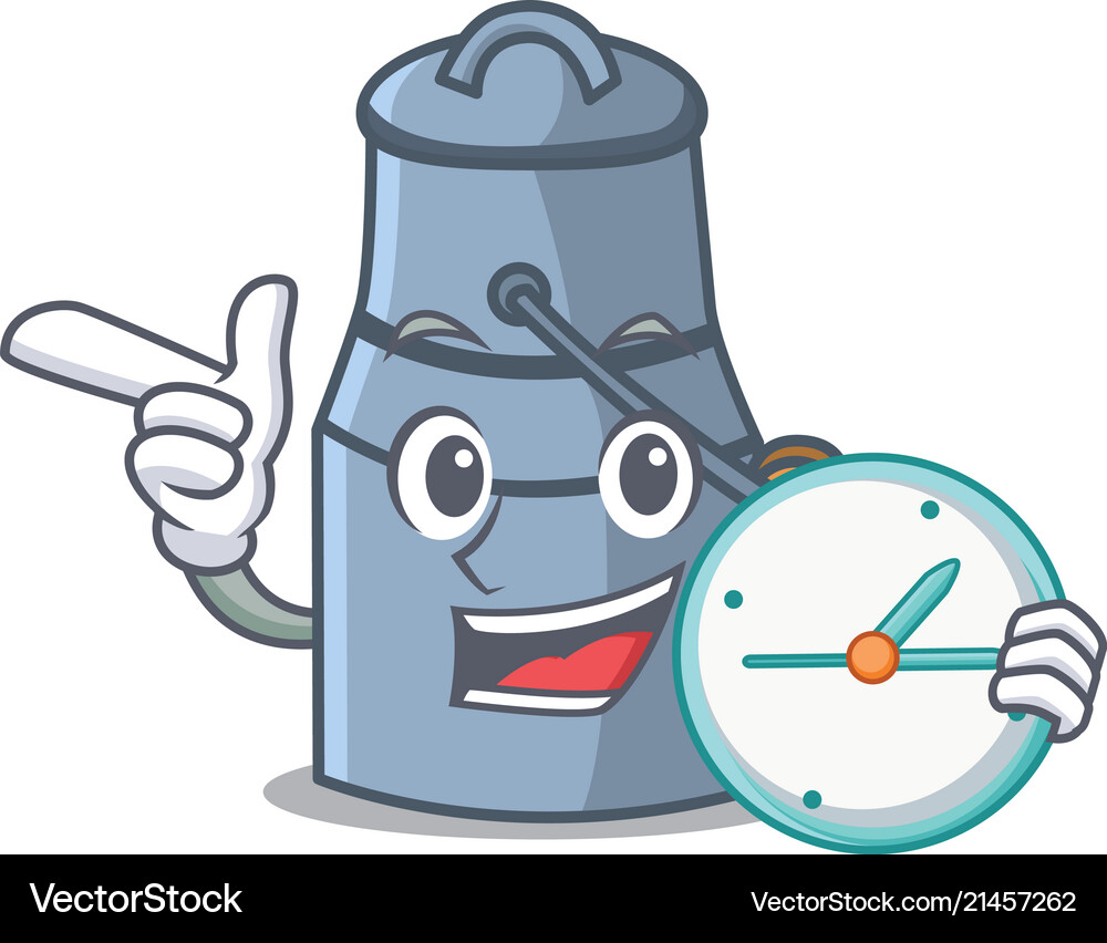 With clock milk can character cartoon Royalty Free Vector