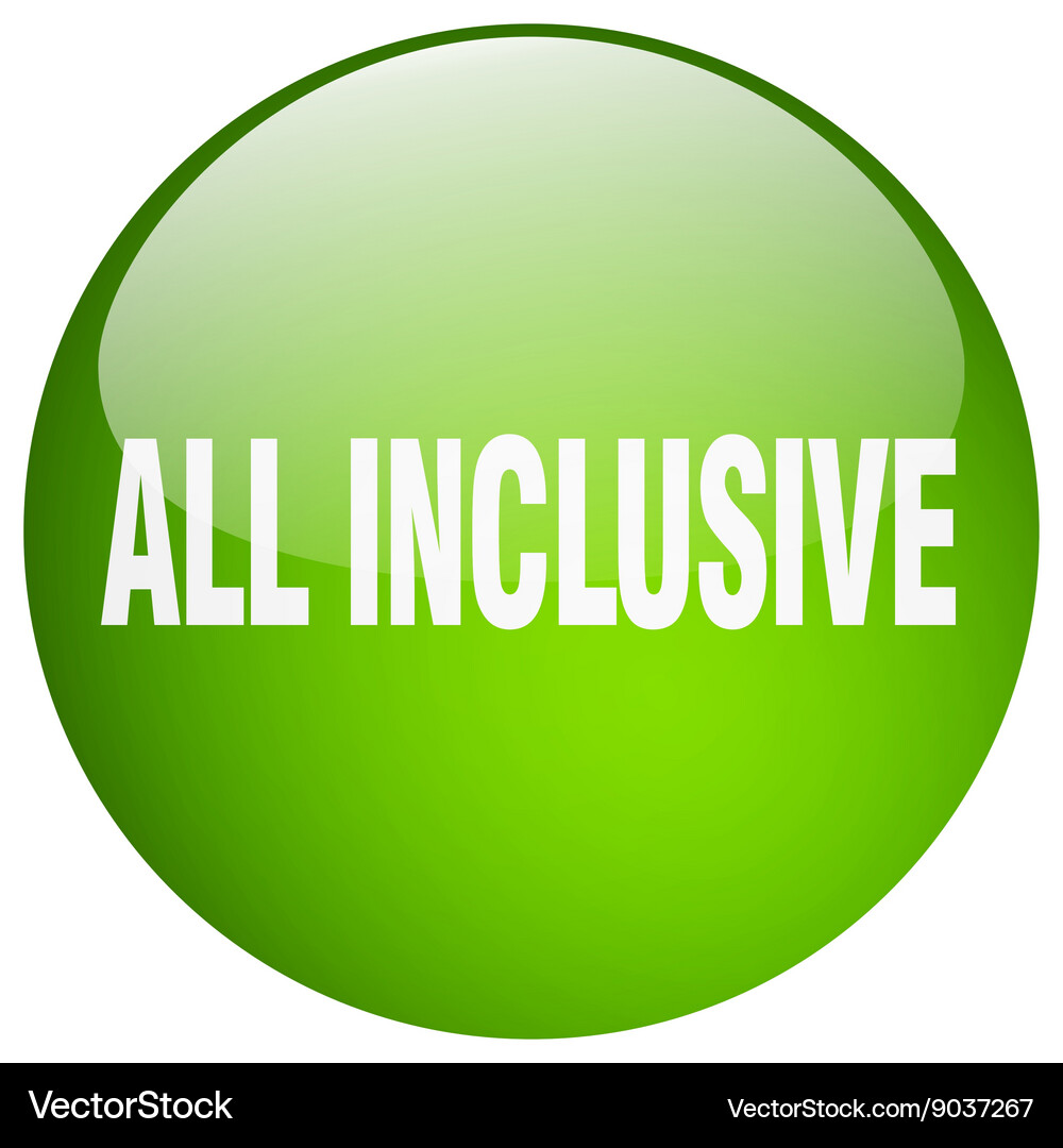 All inclusive green round gel isolated push button