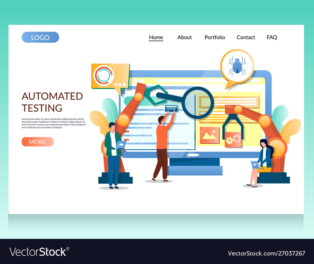 Automated Testing Website Landing Page Royalty Free Vector