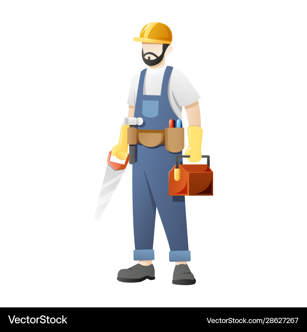 Carpenter carry saw and work equipment Royalty Free Vector