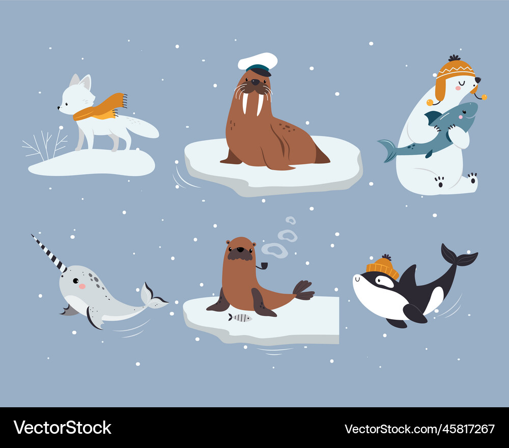 Cute arctic animal from northern pole set Vector Image