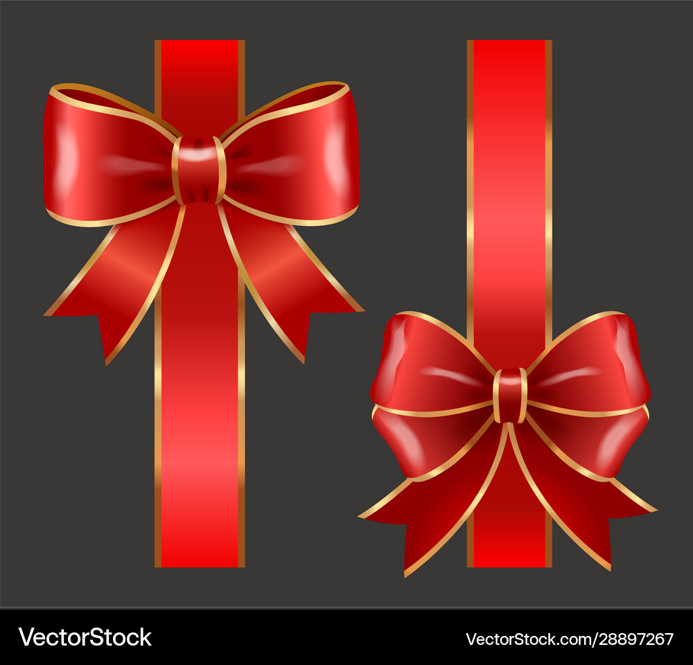 Festive red bows and ribbons decor for boxes Vector Image