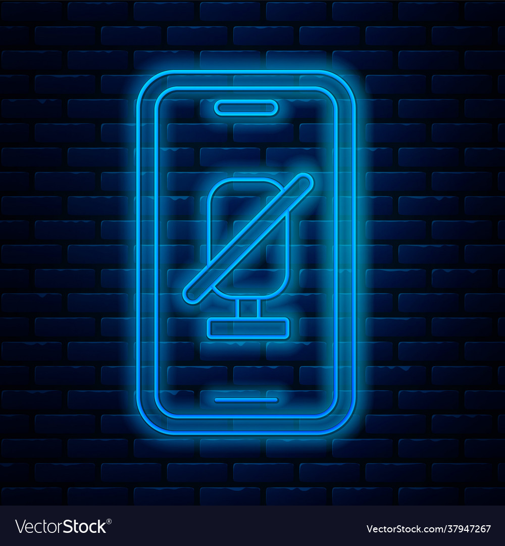 Glowing neon line mute microphone on mobile phone Vector Image Glowing neon line mute microphone on mobile phone Vector Image