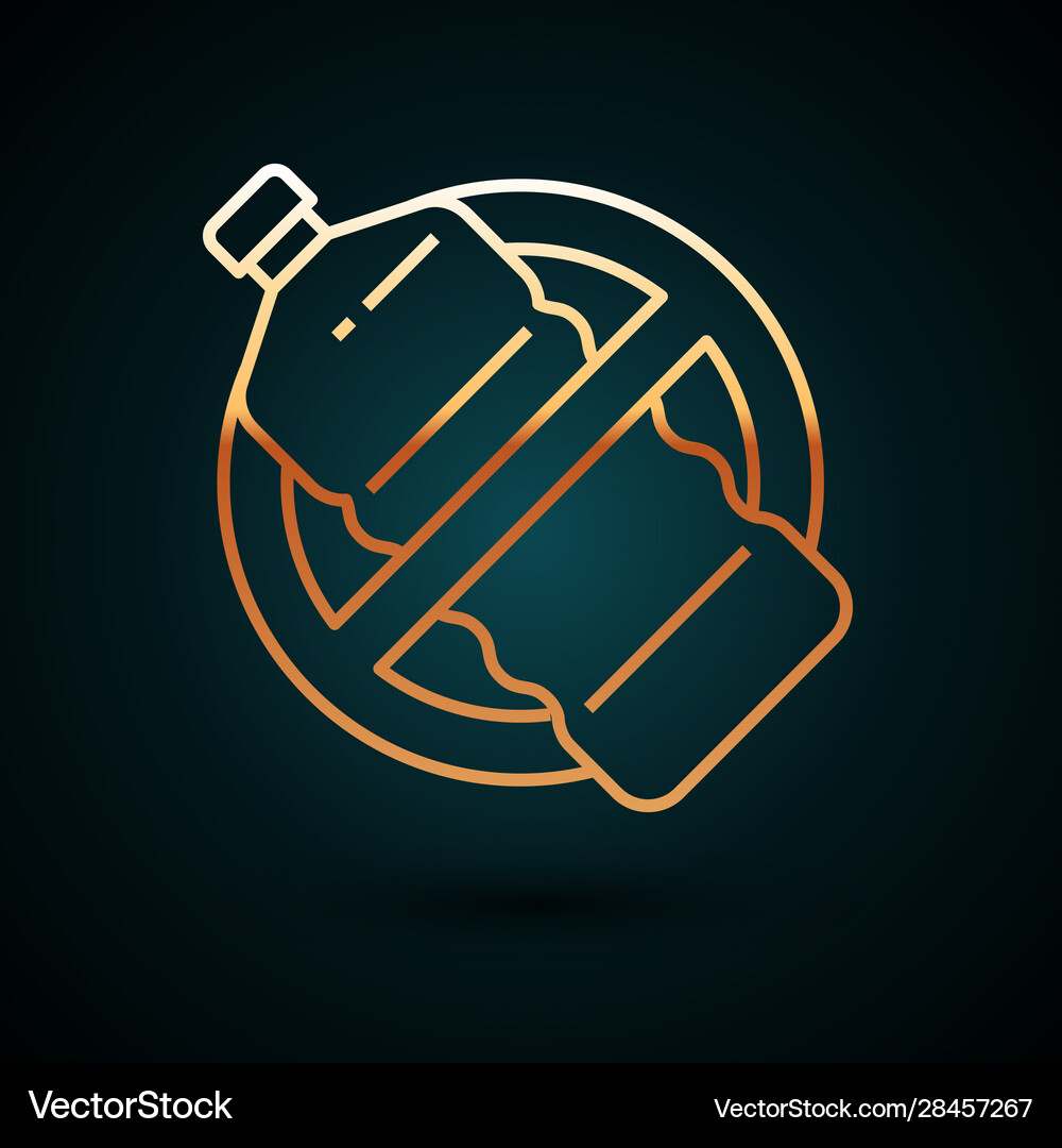 Gold line no plastic bottle icon isolated on dark Vector Image