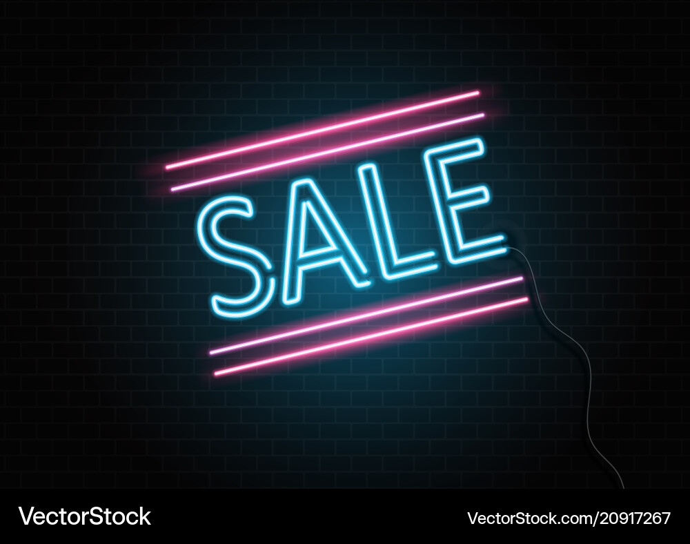 Neon sale sign on brick wall Royalty Free Vector Image