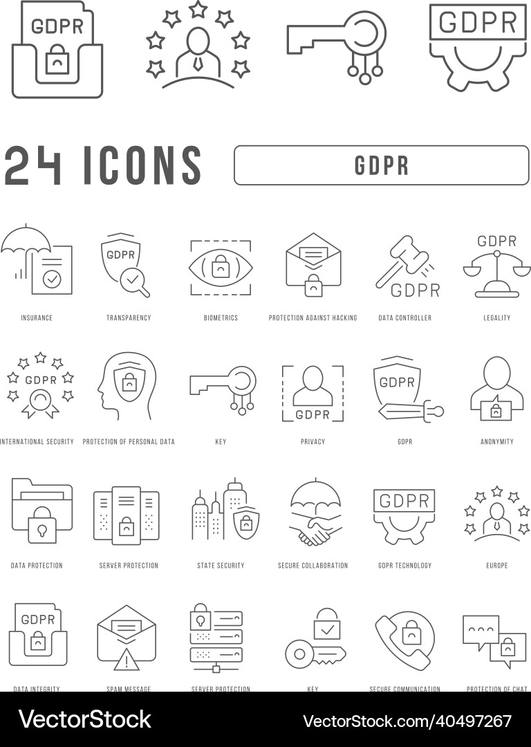 Set of linear icons gdpr Royalty Free Vector Image