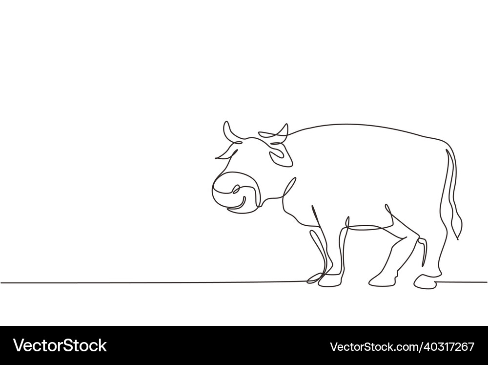 Single one line drawing fat cow for husbandry Vector Image