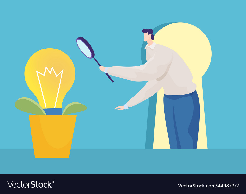 Businessman character hold magnifying glass watch Vector Image Businessman character hold magnifying glass watch Vector Image