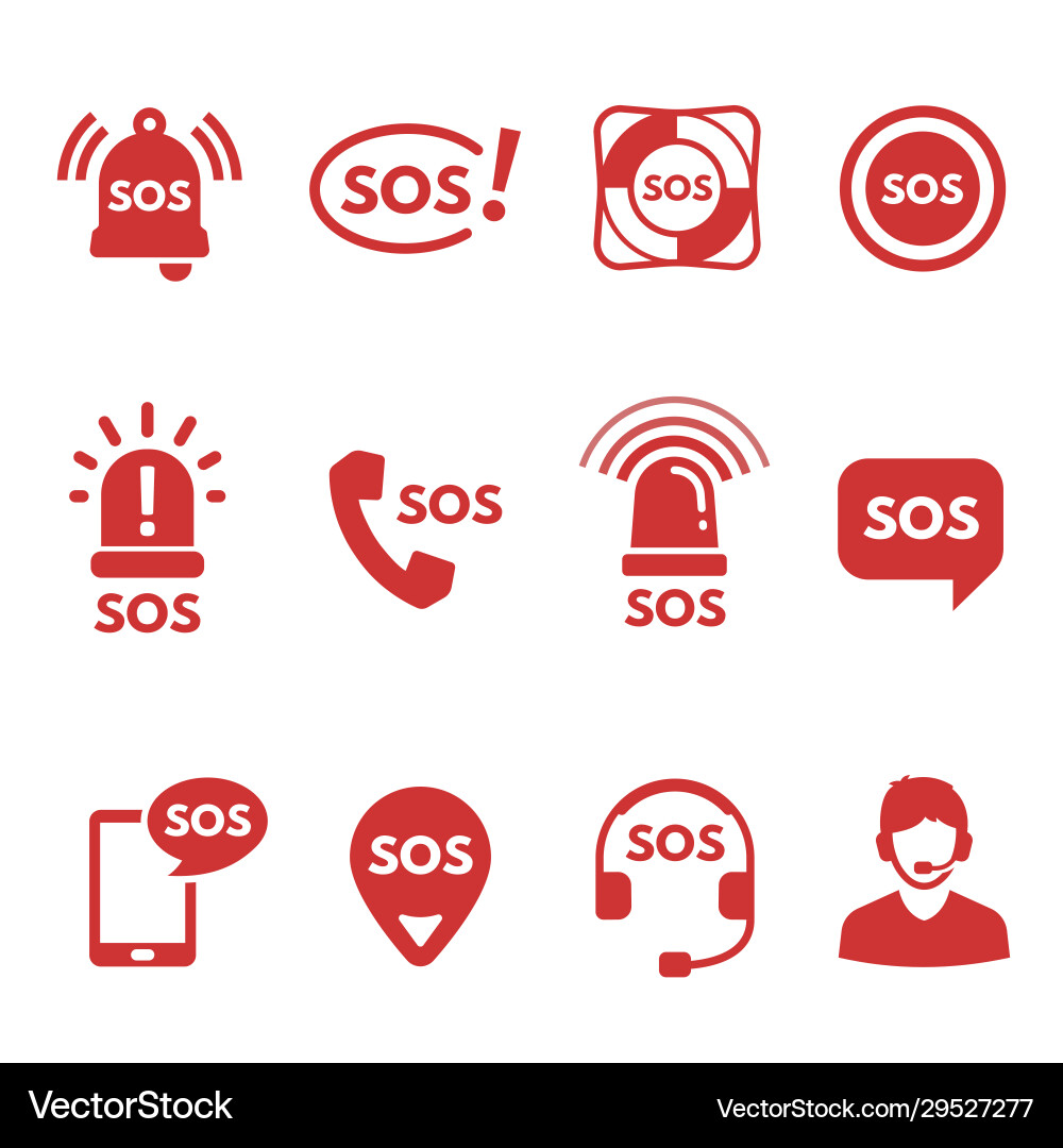 Collection red flat sos icons or symbols Vector Image