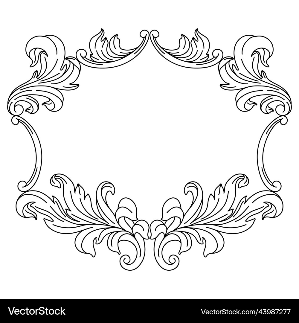 Decorative floral frame in baroque style engraved Vector Image